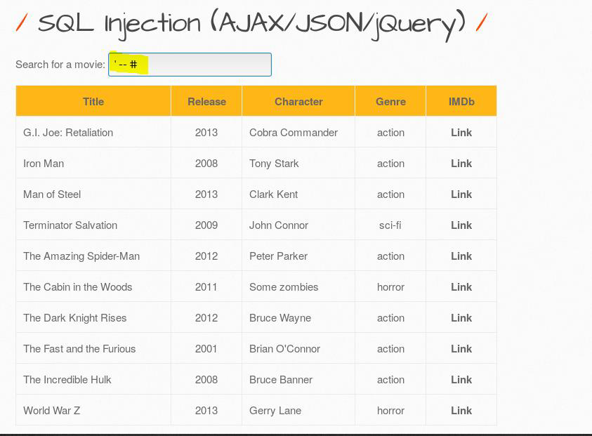 SQL Injection (AJAX\JSON\jQuery) · Teck_k2